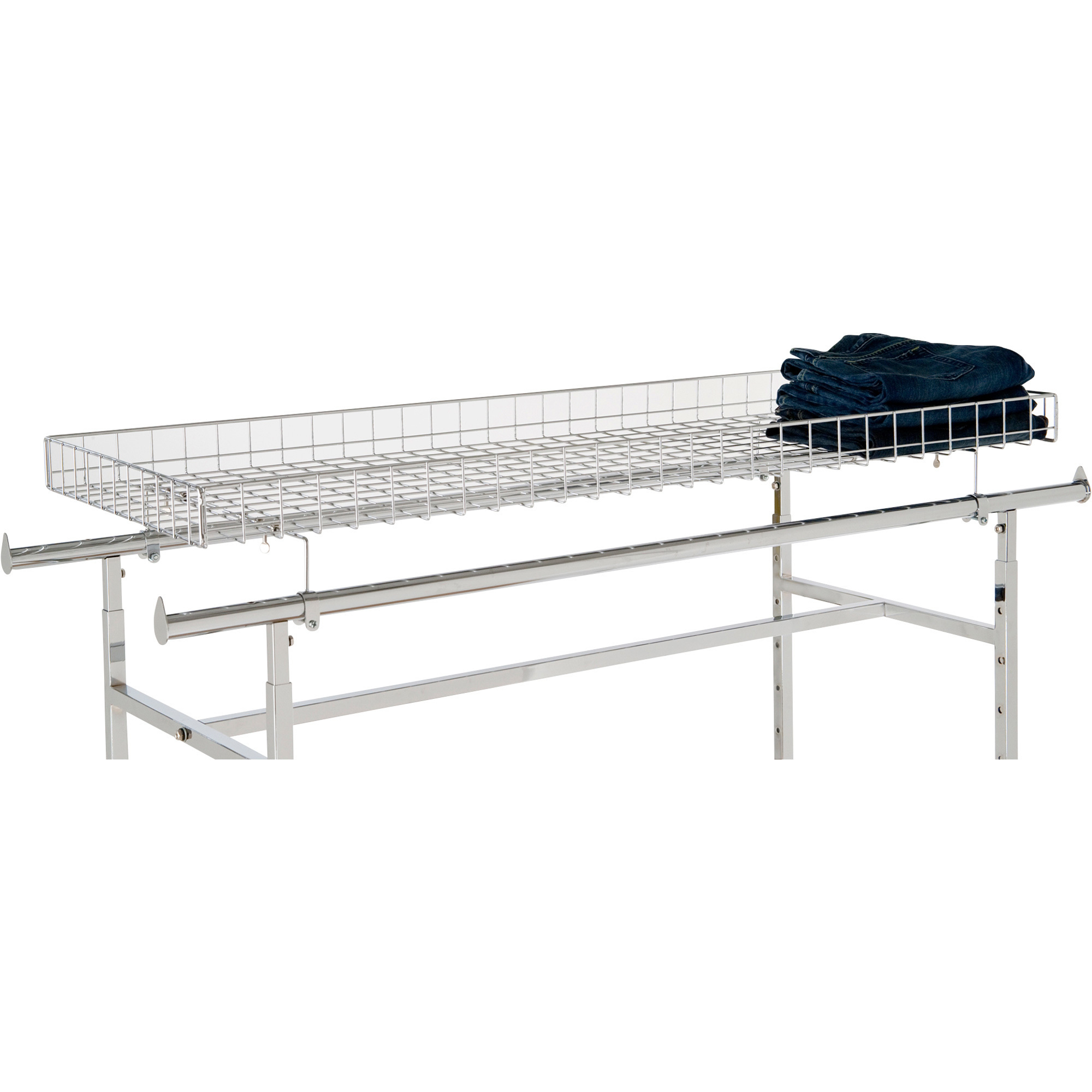 Econoco Grid Basket for Double Hangrail Racks — Chrome, 54in.L x 22in.W x 2 3/4in.H, Model ...